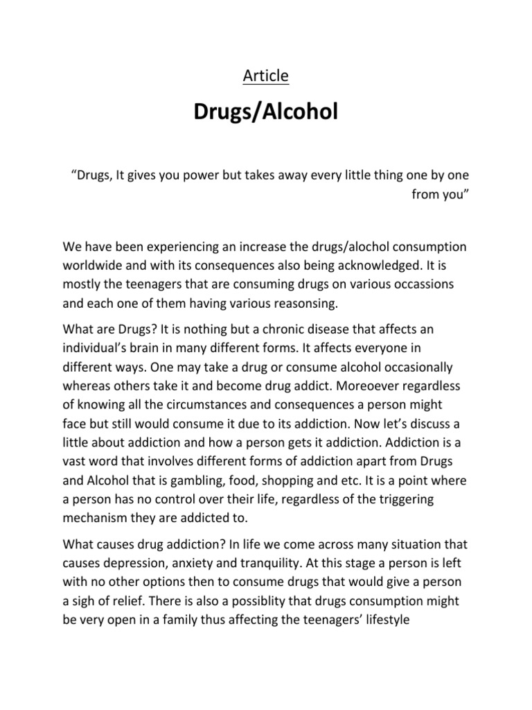 Article Writing | PDF | Substance Abuse | Drugs