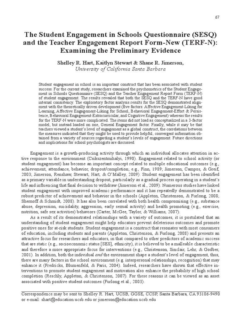 Examining the Psychometric Properties of the Student Engagement in ...