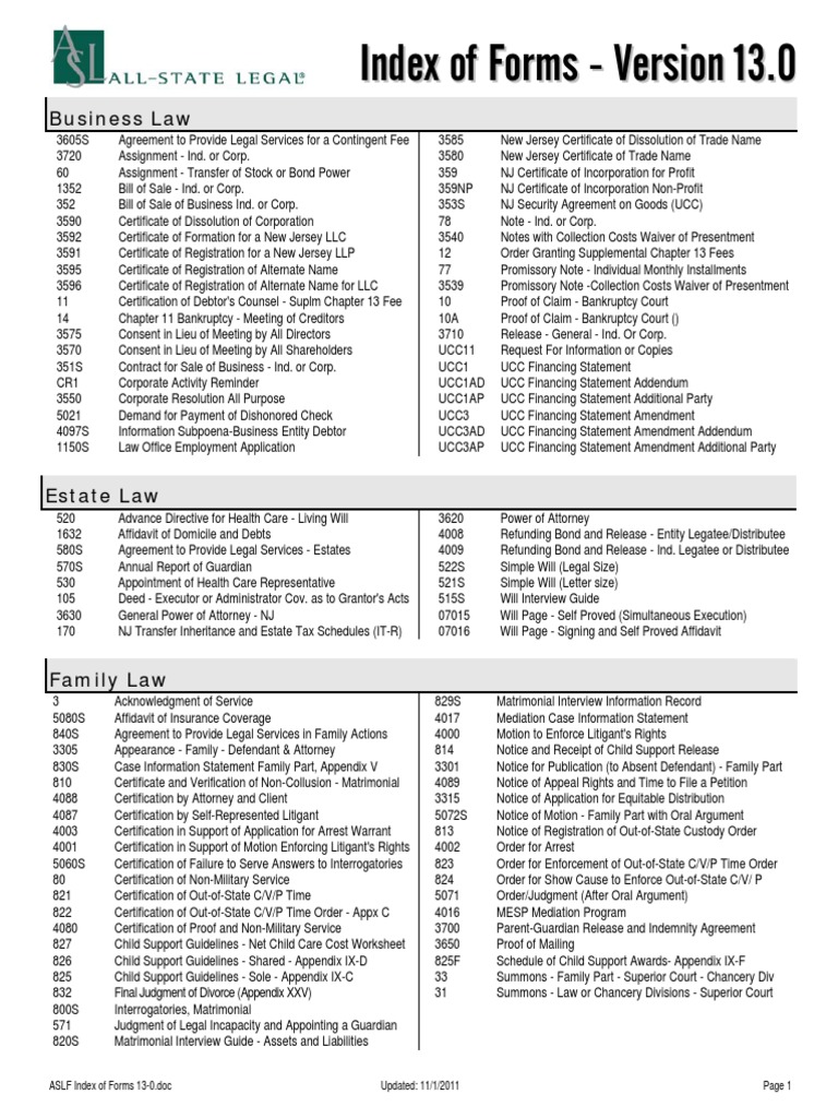 ASLF Index of Forms 13-0 | PDF | Deed | Lawsuit
