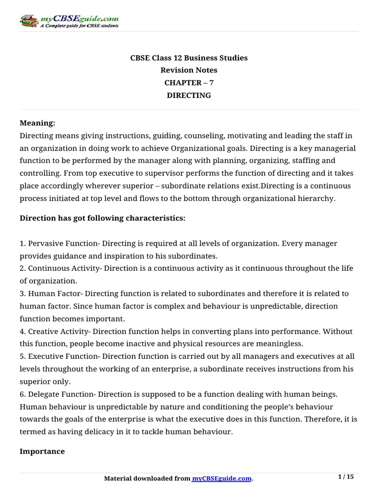 12 Business Studies CH 7 Directing | PDF | Leadership | Motivation