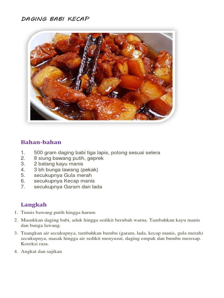 Daging Babi Kecap | PDF | Memasak, Makanan, & Anggur