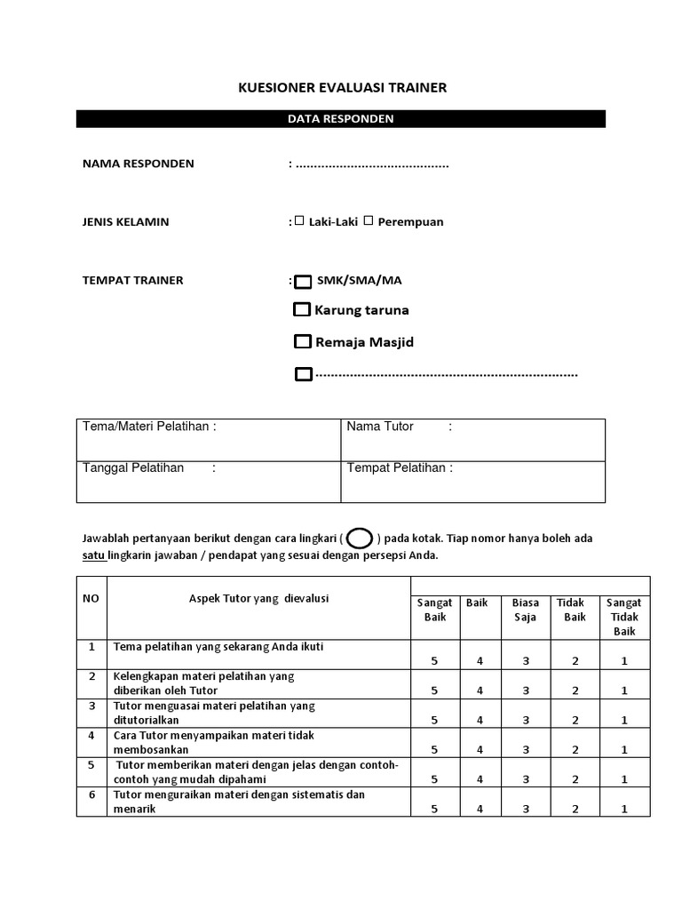 Kuesioner Evaluasi Trainer | PDF