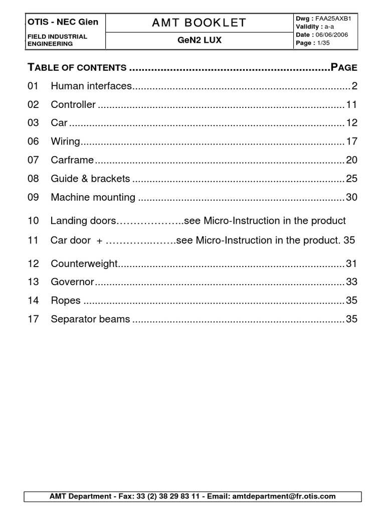 Field Industrial Gen2 Lux Engineering Page Otis Nec Gien Amt Booklet ...