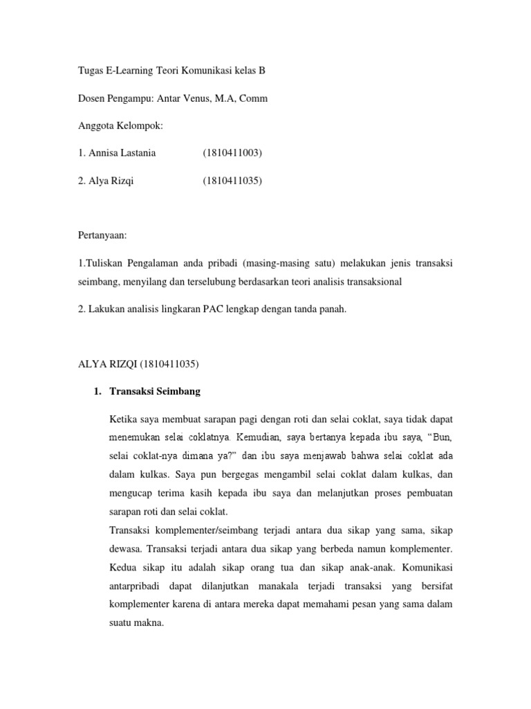 Contoh Analisis Transaksional | PDF