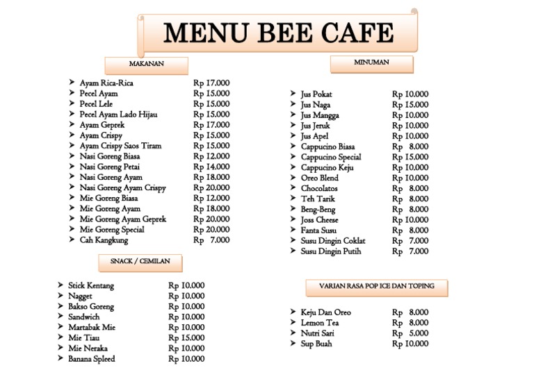 Contoh Menu Cafe | PDF