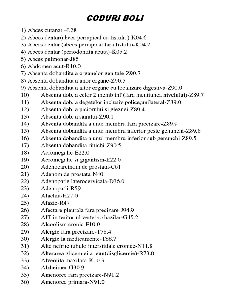 Coduri Boli | PDF | Medical Specialties | Rtt