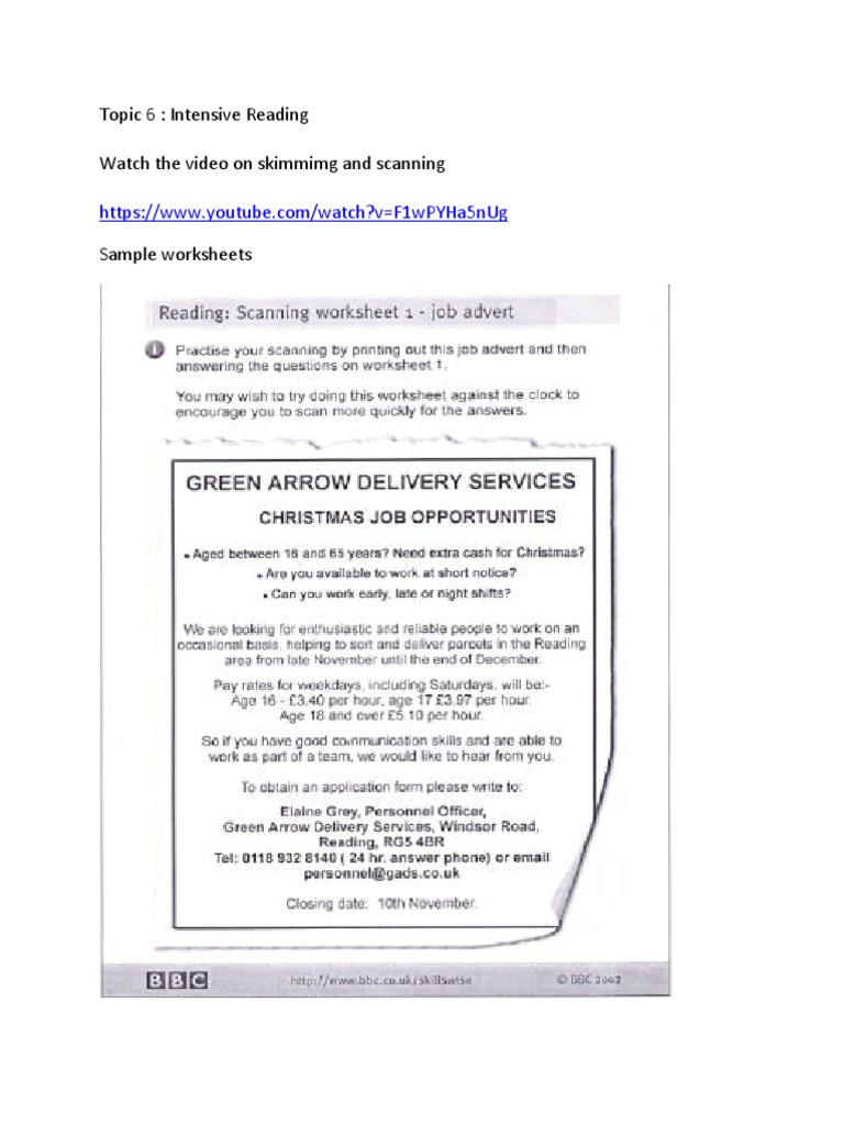 Intensive Reading - Skimming and Scanning | PDF