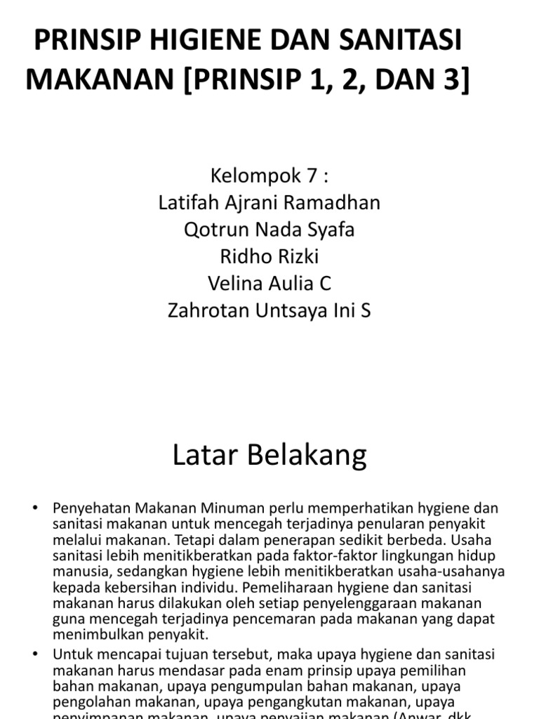 Prinsip Higiene Dan Sanitasi Makanan Prinsip 1 Pdf