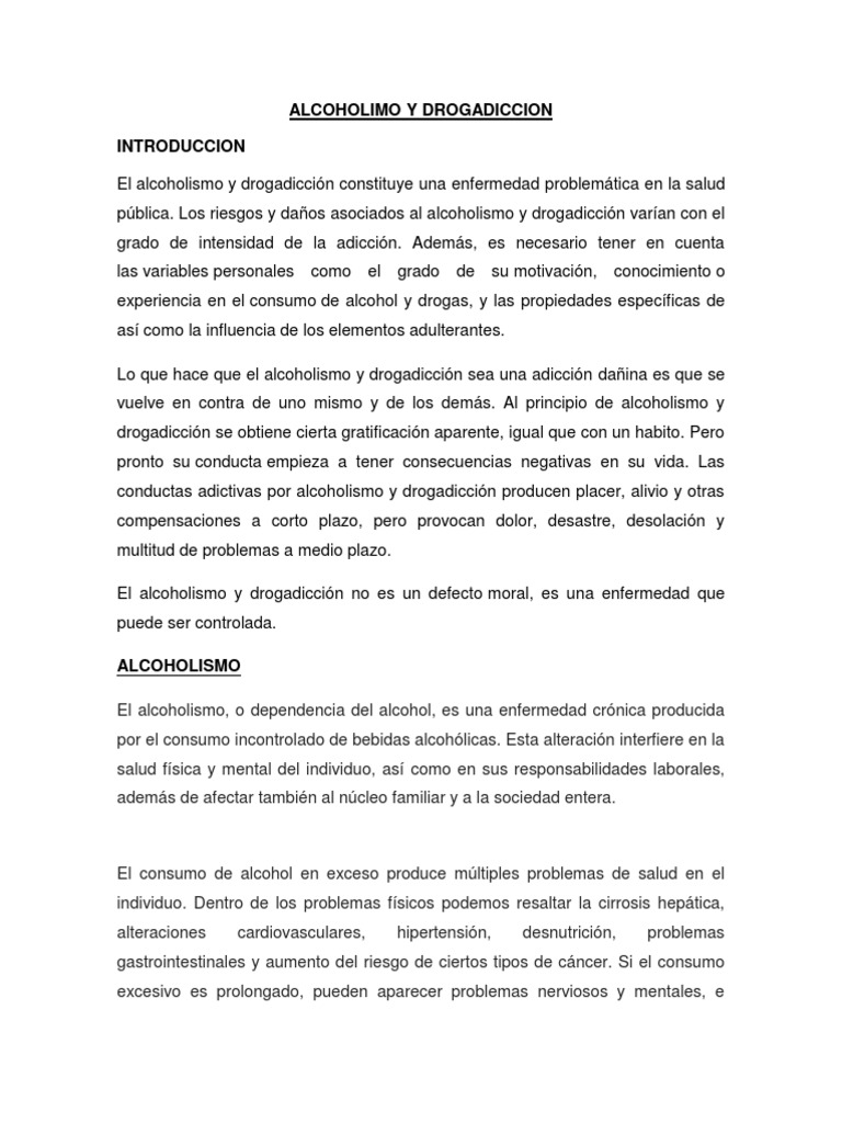 Alcoholimo y Drogadiccion | PDF | La dependencia de sustancias | Alcoholismo