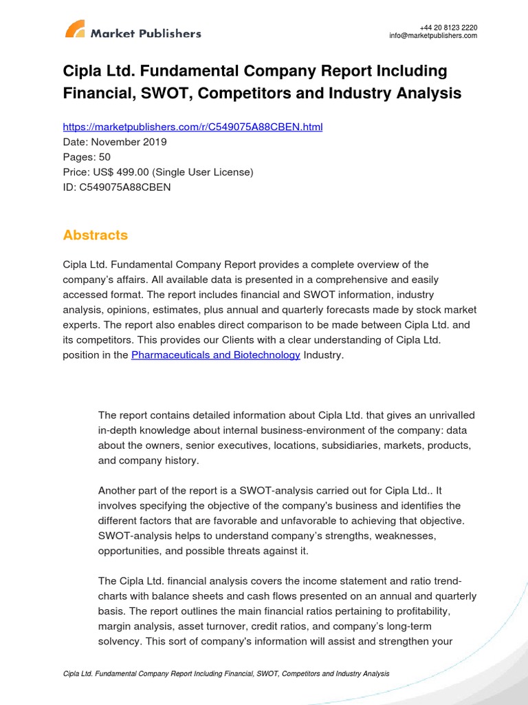 Cipla LTD Swot Analysis | PDF | Swot Analysis | Strategic Management