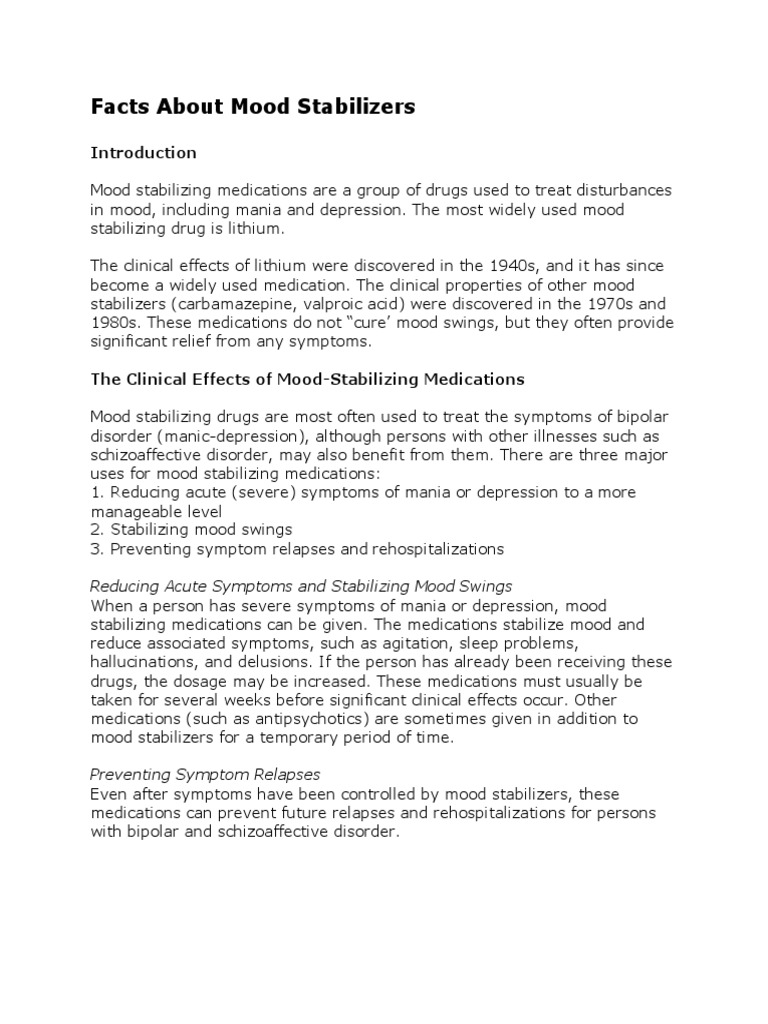 Mood Stabilizers: Uses and Effects | PDF | Mood Disorders | Bipolar ...