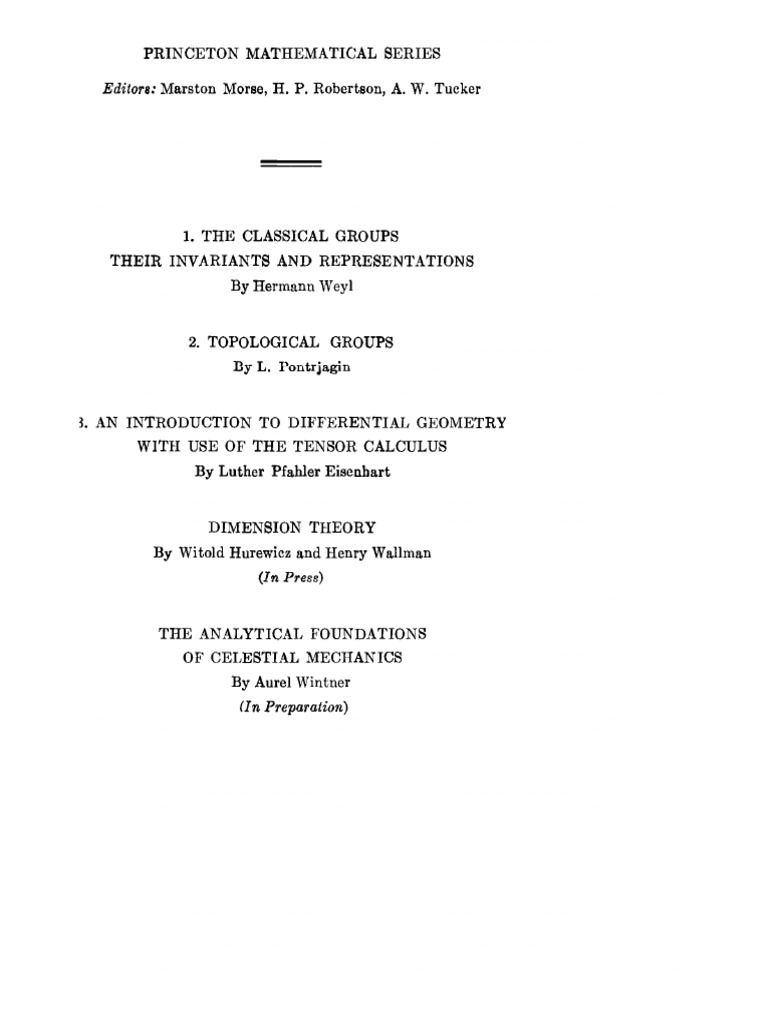 An Introduction To Differential Geometry With Use of Tensor Calculus - Eisenhart L P PDF | PDF