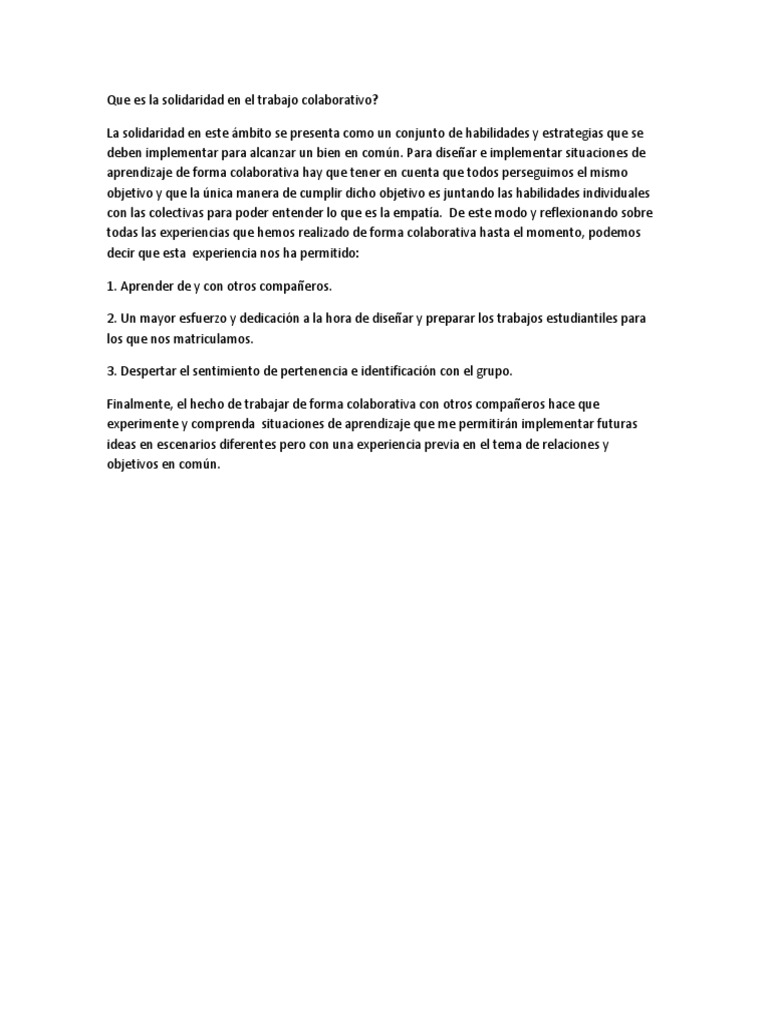 Que Es La Solidaridad en El Trabajo Colaborativo | PDF
