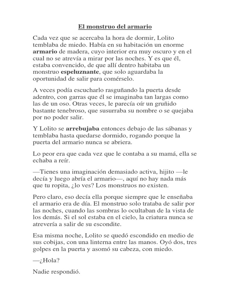 El monstruo del armario: cuento infantil | PDF