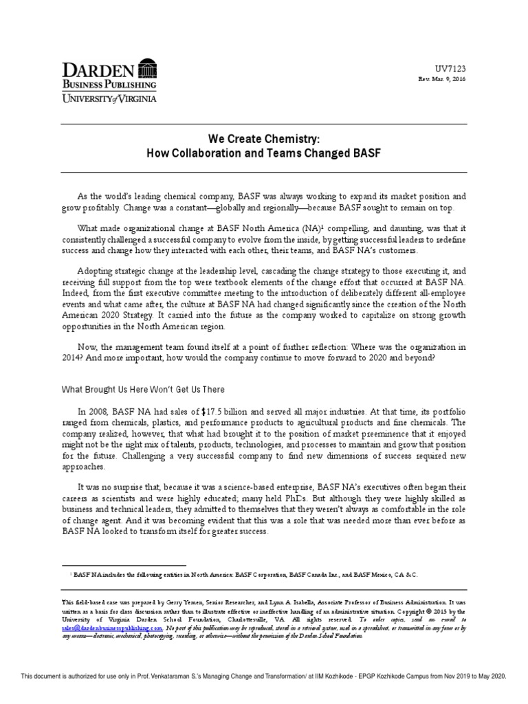 We Create Chemistry How Collaboration and Teams Changed BASF | PDF ...