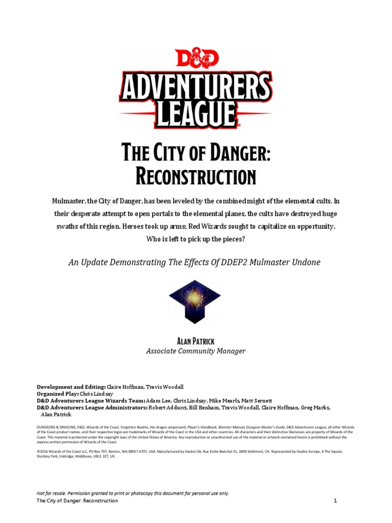 DDEX2-02a - City of Danger, Reconstruction | PDF | Tavern | Wizards Of ...