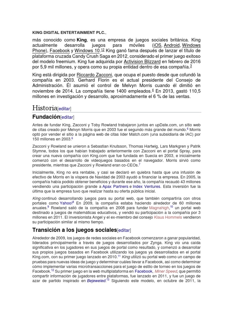 Historia de King Digital Entertainment | PDF | Facebook | Ios