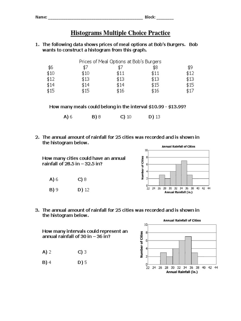 Histograms Multiple Choice Practice | PDF | Histogram | Business