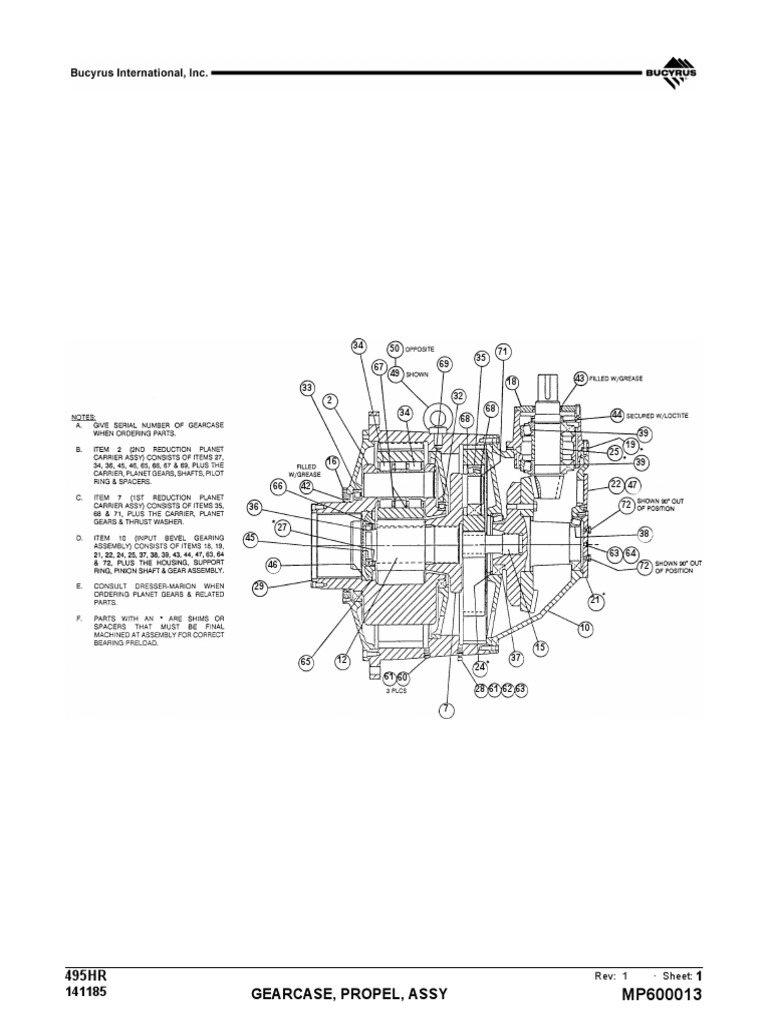 BUCYRUS 495HR Propel Transmision | PDF | Screw | Gear