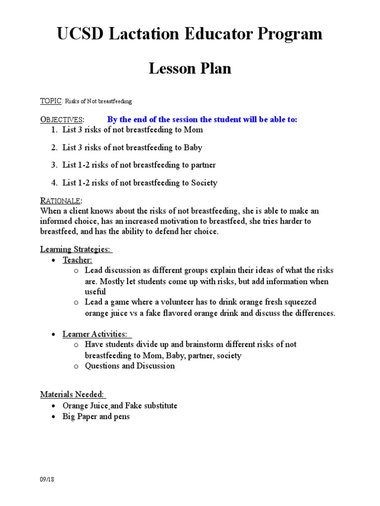 Lesson Plans | PDF | Breastfeeding | Breast Milk