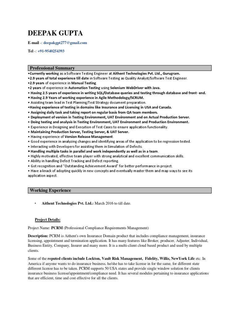 Deepak Gupta Resume | Download Free PDF | Selenium (Software ...