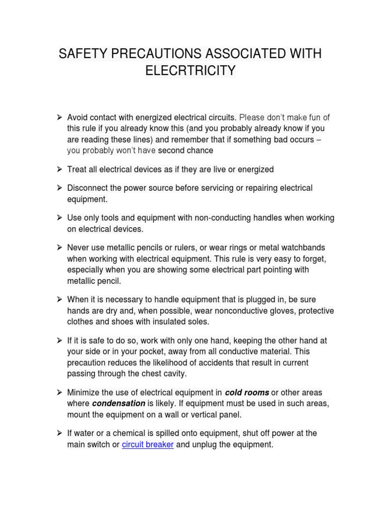 Safety Precautions Associated With Elecrtricity | PDF | Insulator ...