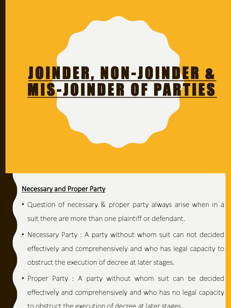Joinder, Non Joinder and Mis Joinder | PDF | Joinder | Lawsuit