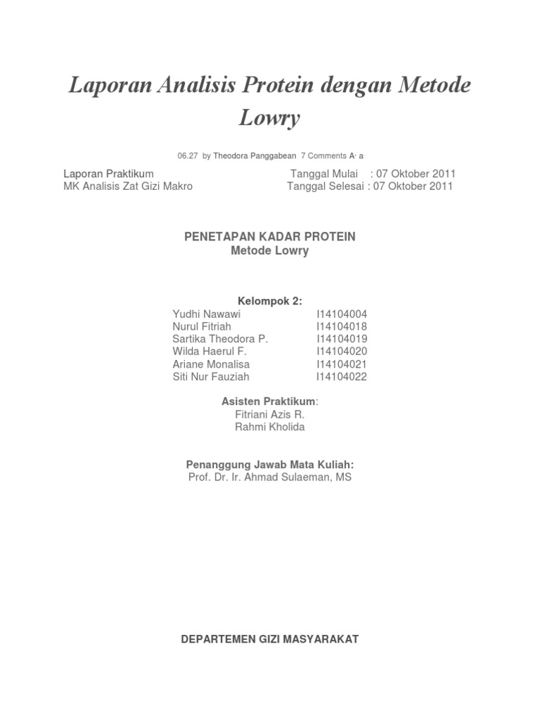 Laporan Analisis Protein Dengan Metode Lowry | PDF