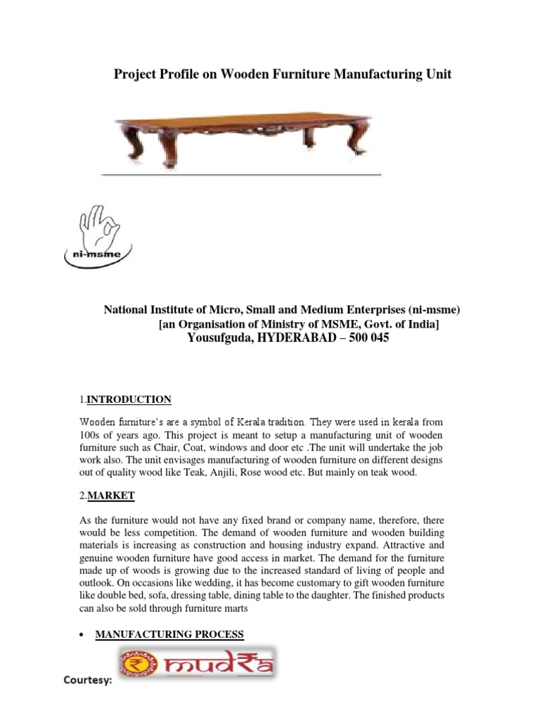 DPR On Wooden Furniture Manufacturing Unit | PDF | Furniture | Net Income