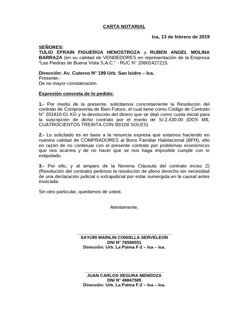 Carta Notarial Simple | PDF
