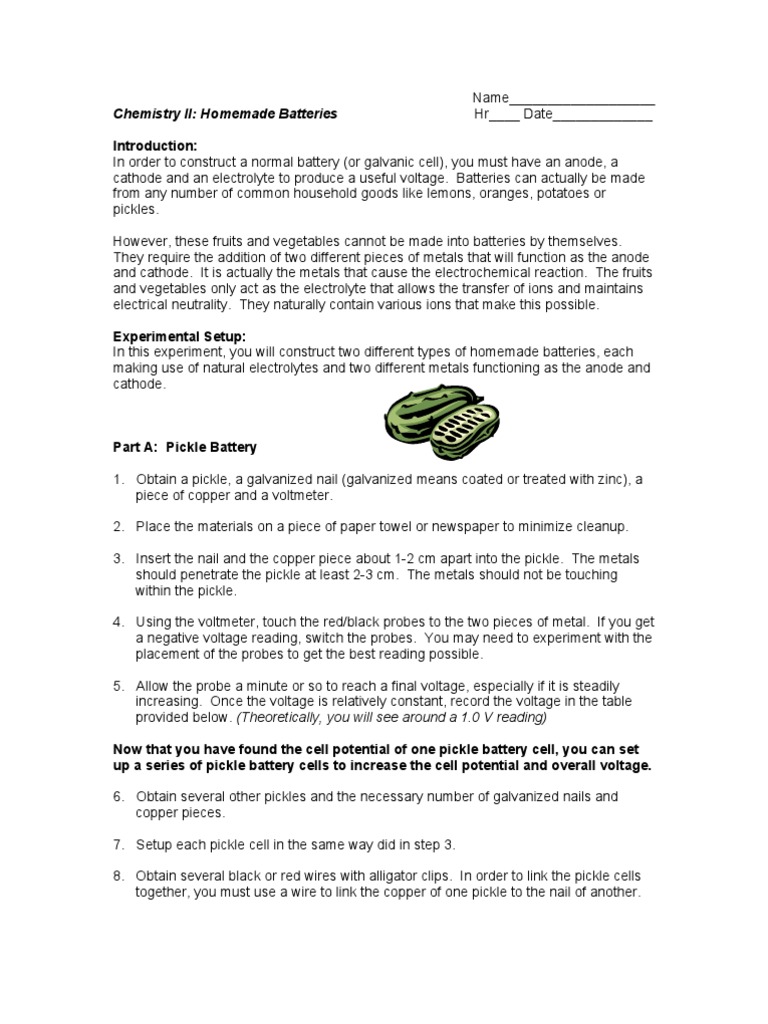 Homemade Battery Experiment Guide | PDF | Anode | Cathode