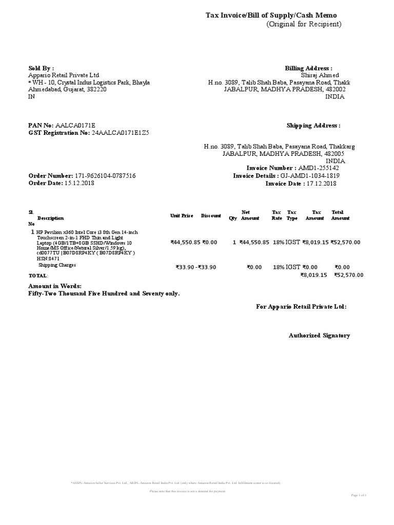 Amazon HP Invoice | PDF | Invoice | Taxes