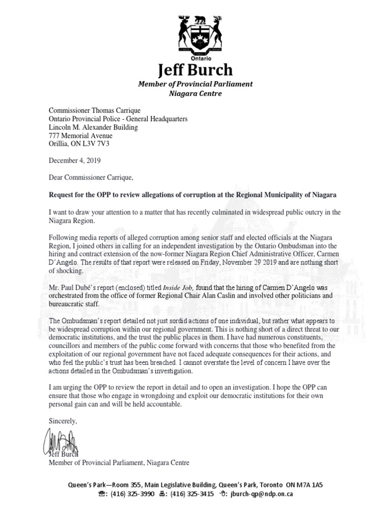 Jeff Burch Open Letter To Commissioner Thomas Carrique | PDF