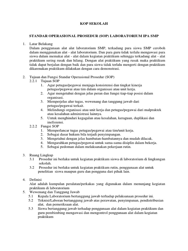 Contoh Sop Lab Ipa | PDF