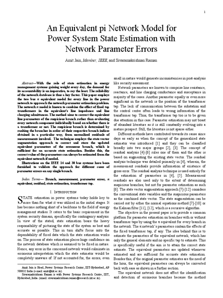 An Equivalent Pi Network Model For PDF | PDF | Errors And Residuals ...