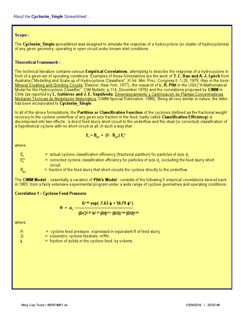 Cyclone-Calculation Excel File | PDF