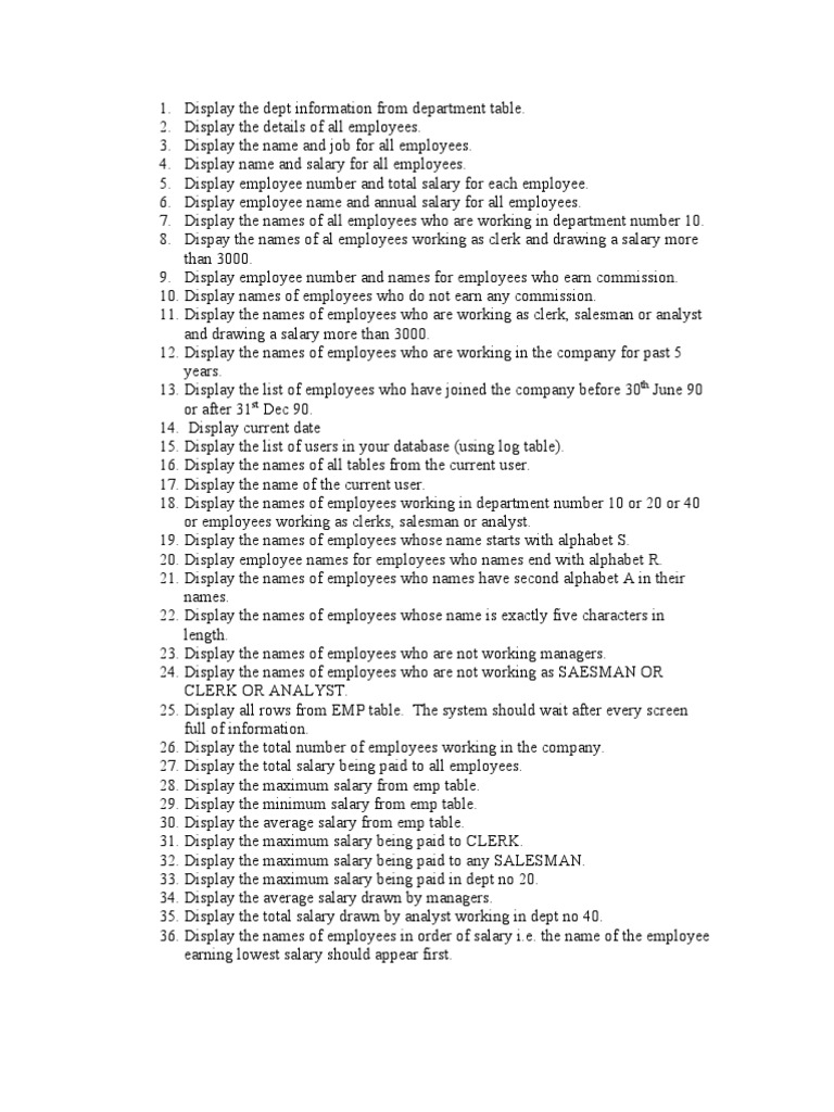 Sql Exercises Pdf Databases Salary