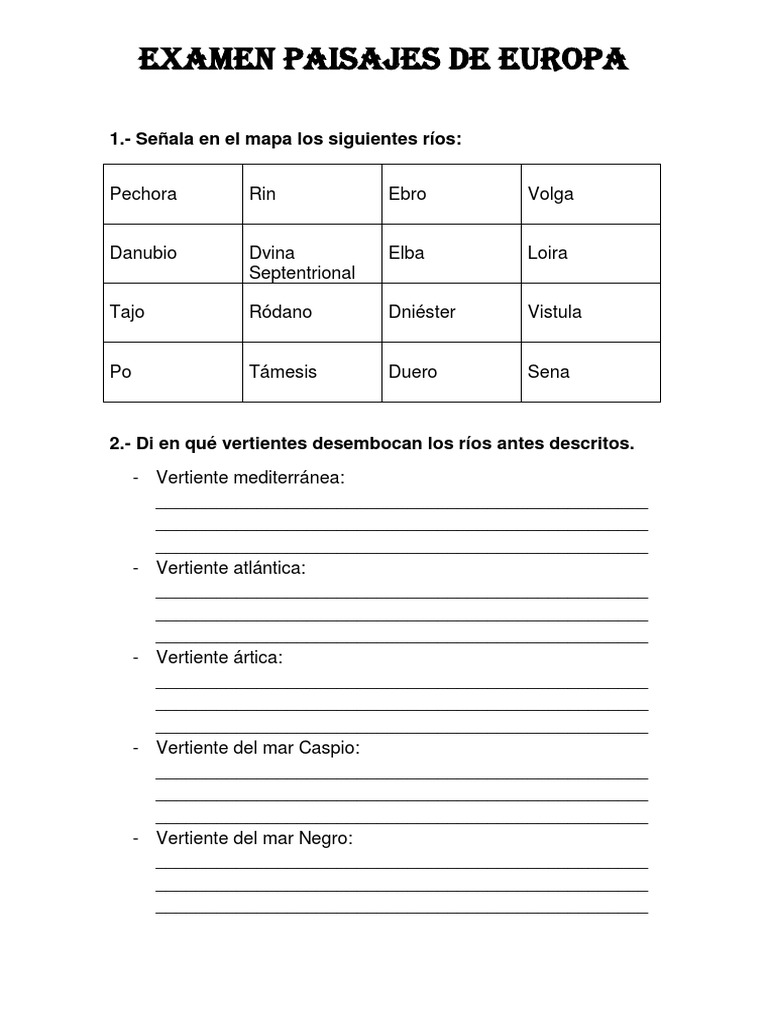 Examen sobre Paisajes y Climas de Europa | PDF | Viajes por Europa ...