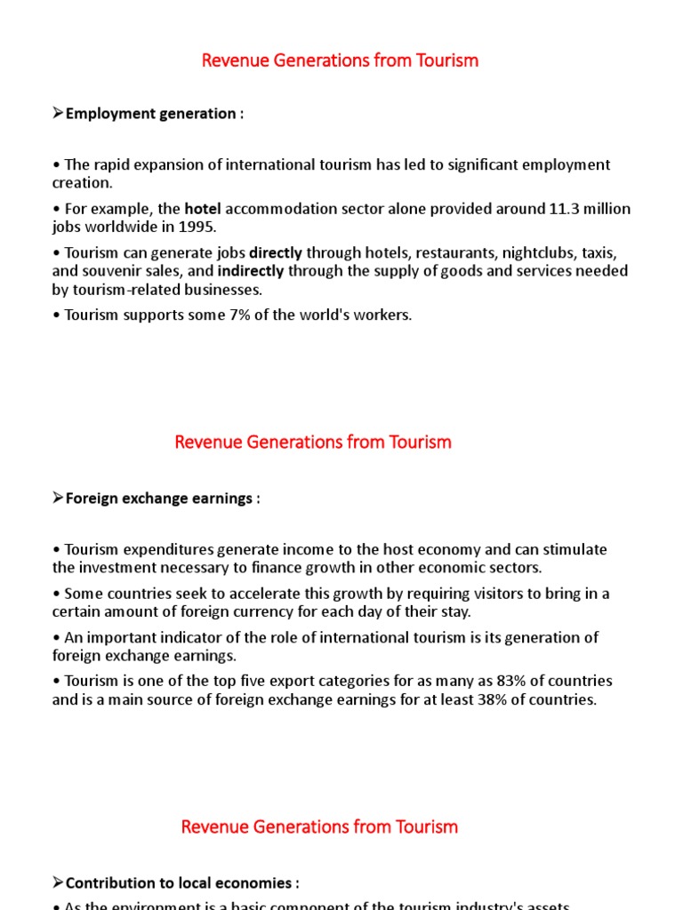 Generation of Employment in Tourism | PDF | Tourism | Revenue