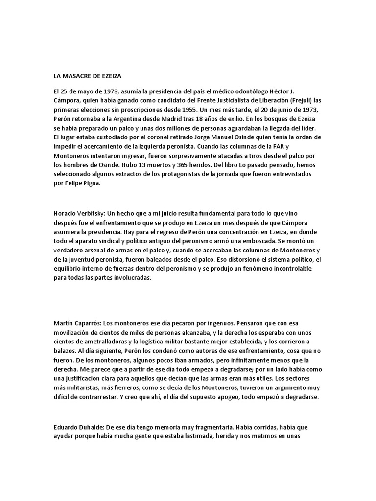 La Masacre de Ezeiza | PDF | Argentina | Gobierno