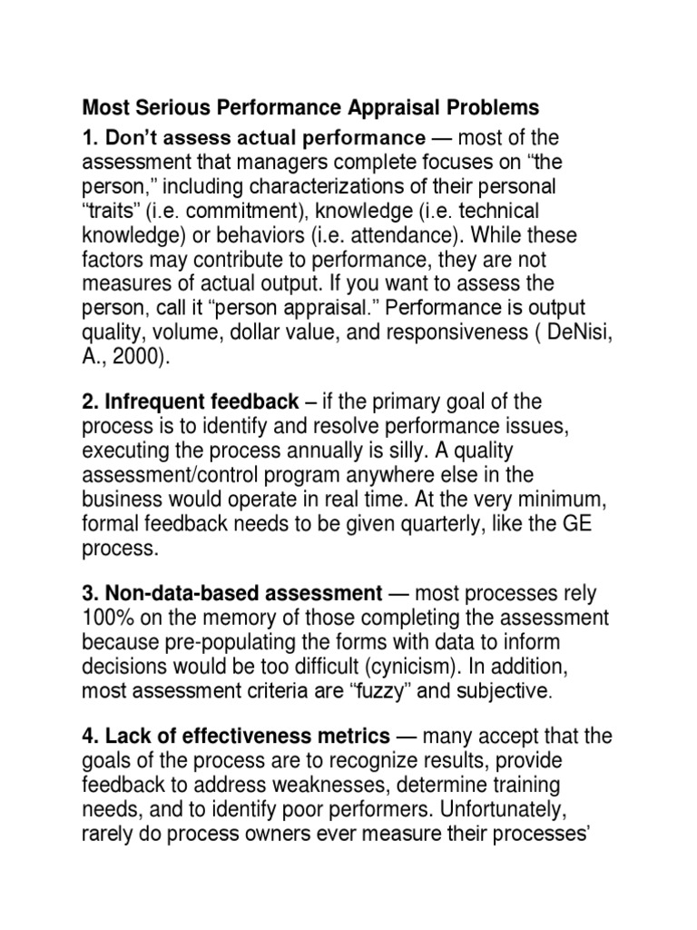 Most Serious Performance Appraisal Problems | PDF | Performance ...