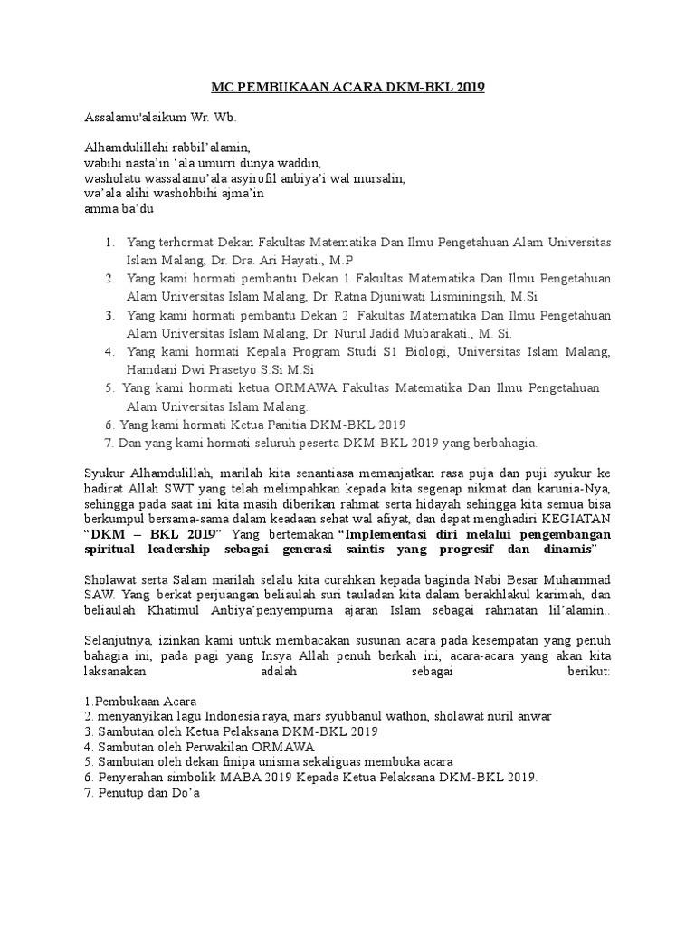 Teks MC Pembukaan MC | PDF | Kesehatan Holistik | Agama & Spiritualitas