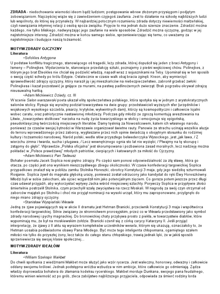 Motyw Zdrady | PDF