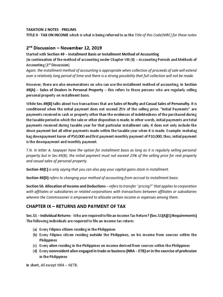 Taxation 2 Prelim Notes | PDF | Withholding Tax | Capital Gains Tax