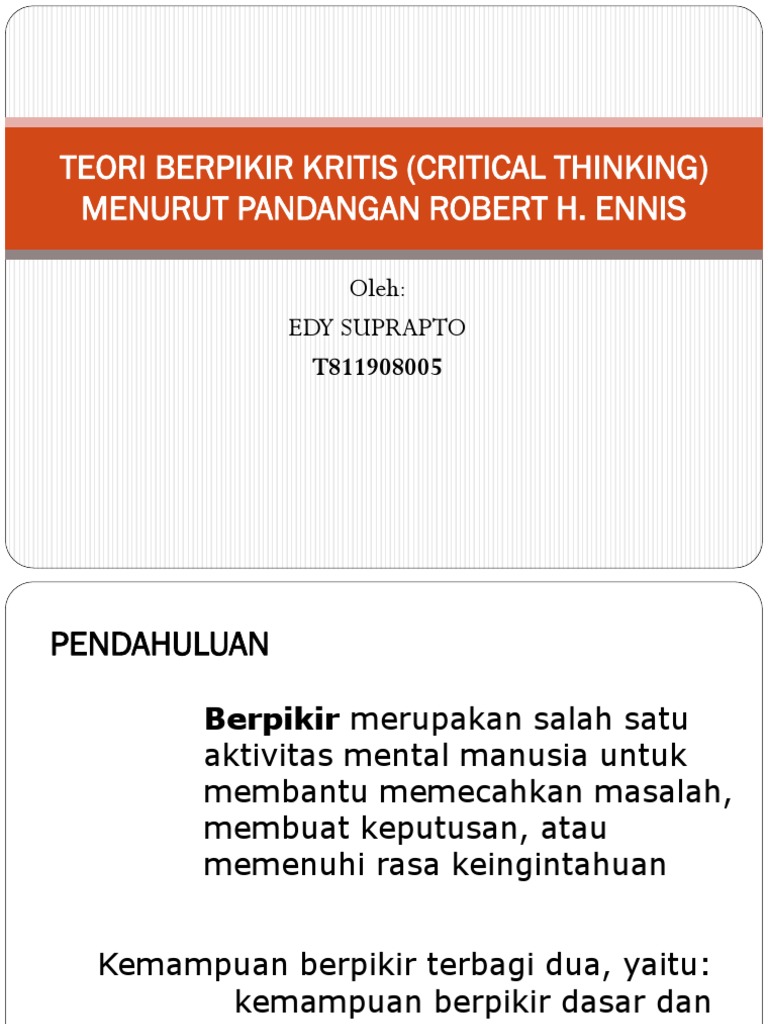 Teori Berpikir Kritis (Critical Thinking) Robert H.ennis | PDF
