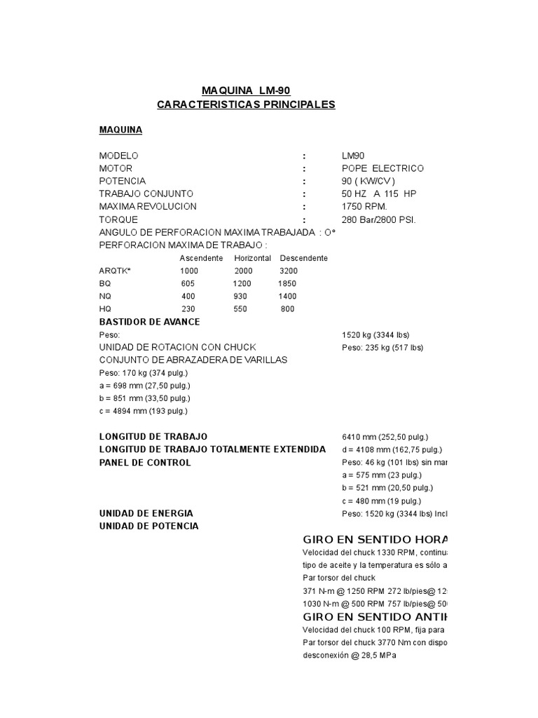 Maquina Lm90 | PDF | Ingeniería mecánica | Cantidades fisicas