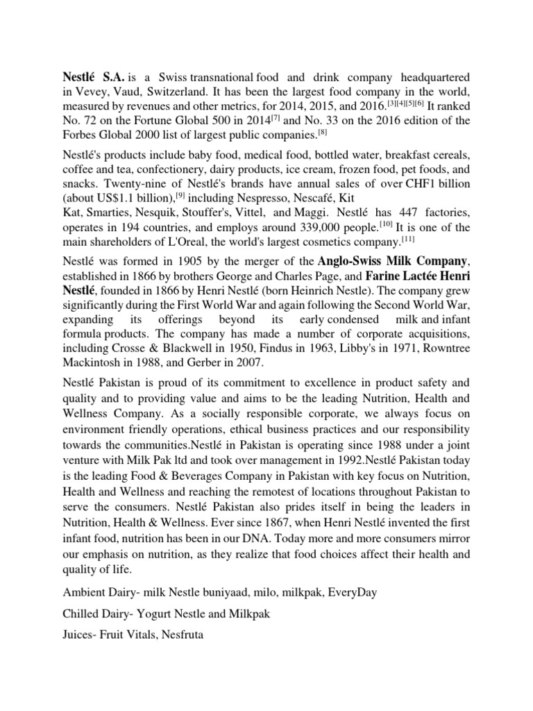 Nestlé S.A. profile, products, history and KPIs | PDF | Nestlé | Food ...