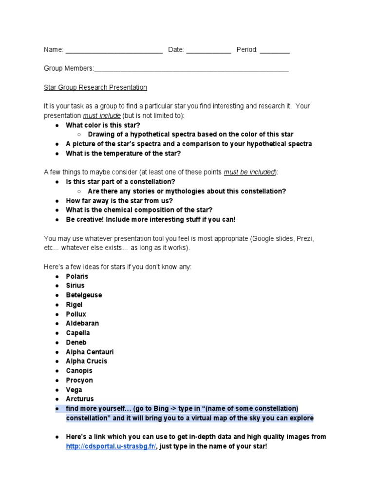 Handout 4 - Star Group Research Presentation | PDF | Stellar Astronomy ...