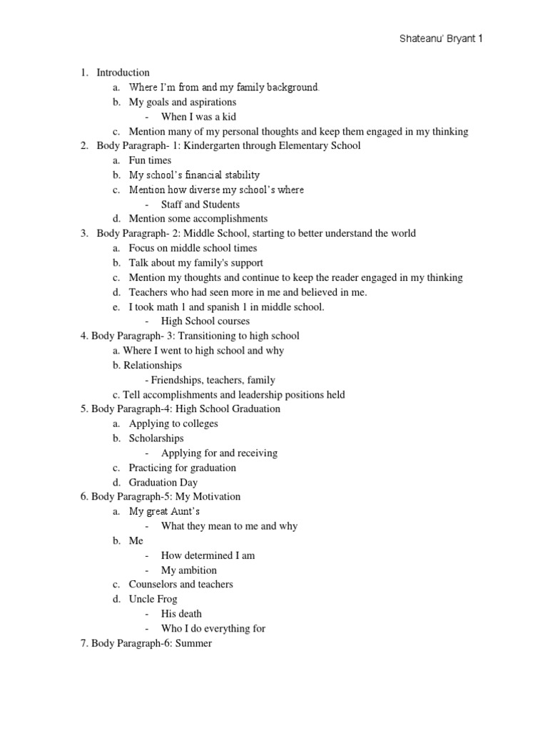 Personal Narrative Outline | PDF