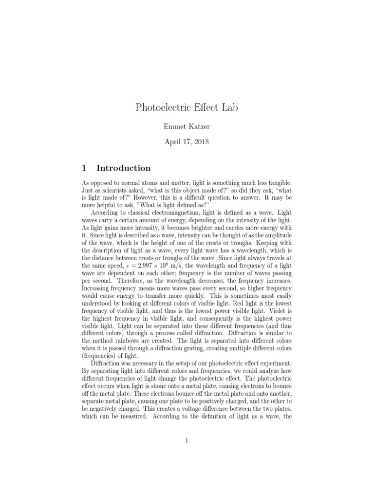 Photoelectric Effect Lab Report - Katzer | PDF | Photoelectric Effect ...